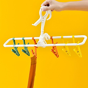 Trrcylp Clothes Drying Racks 2 Pack Collapsible Portable Lockable Underwear Hangers with 24 Clips Socks 360° Rotatable Windproof Hook for Drying Towels Bras Clothes Gloves Plastic White