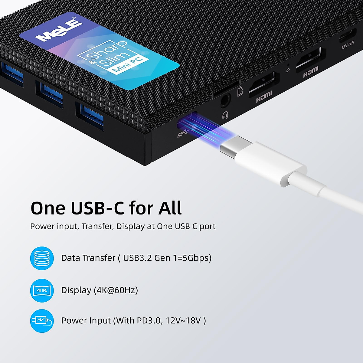 MeLE Quieter3C Fanless Mini PC, Win 11 Pro, Intel Celeron N5105, 8GB RAM, 256GB ROM, Full-Function USB-C, WiFi 5, Triple Display, Slim Desktop PC on Industrial, Home, Office