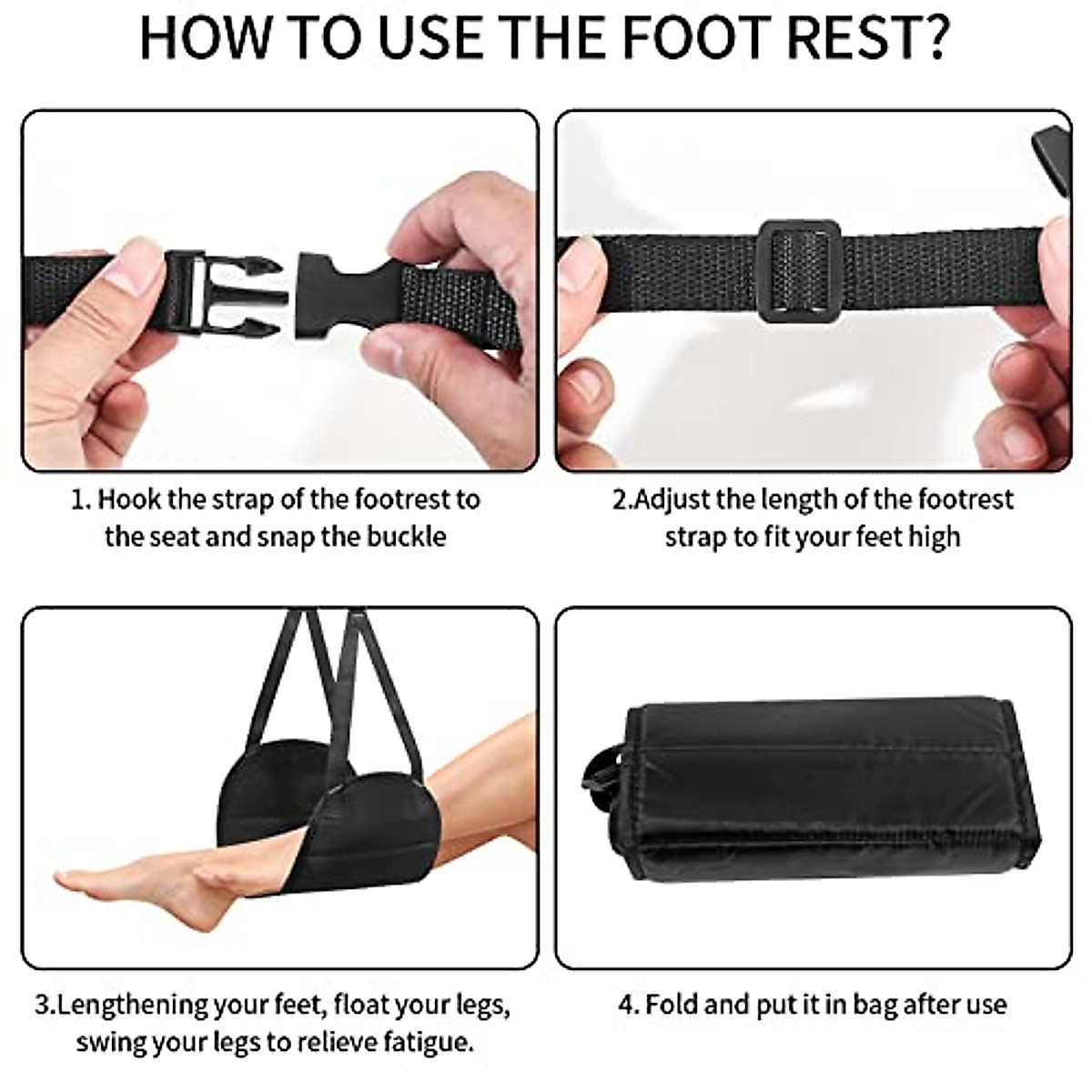 Airplane Footrest, Airplane Travel Foot Rest, Portable Travel Foot Hammock, Airplane Travel Accessories, Adjustable Flying Foot Rest for Airplane Travel, for Long Flight Bus Train Office Home