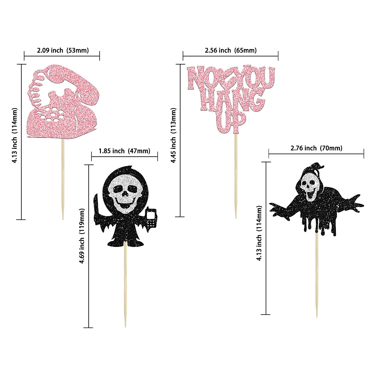 Gyufise 24Pcs Horror Movie Cupcake Toppers Glitter Telephone No You Hang Up Killer Birthday Cupcake Picks for Horror Movie Theme Birthday Halloween Party Cake Decorations Supplies
