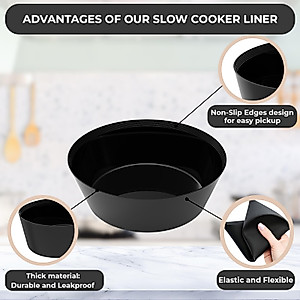 Silicone Slow Cooker Liners for 7-8QT CrockPot and other Oval Slow Cookers - Silicone Crock Pot Liners for 7-8 Quart Crock Pots - Reusable, Leakproof & Food-Grade Silicone Crock Pot Inserts - (Black)