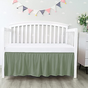 Crib Ruffle Bed Skirt Microfiber Nursery Bedding Skirt for Baby Girls (28” x 52” x 14’’) Sage Solid