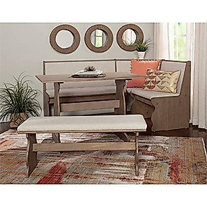 Riverbay Furniture Patio Conversation Indoor 3 Piece Kitchen Breakfast Corner Table Booth Bench Natural Fabric Upholstered Dining Nook Set in Brown