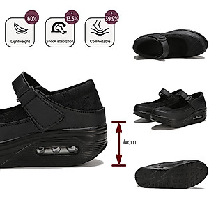 EnllerviiD Women Breathable Mary Jane Shoes Buckle Fitness Toning Walking Sneakers Black Mesh Platform Shoes 42