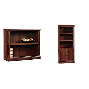 Sauder 2-Shelf Bookcase, Select Cherry Finish & Heritage Hill Library with Doors, Classic Cherry Finish