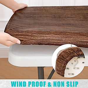 Smiry Rectangle Picnic Tablecloth, Waterproof Elastic Fitted Table Covers for 6 Foot Tables, Wipeable Flannel Backed Vinyl Tablecloths for Camping, Indoor, Outdoor (Brown, 30x72 Inches)