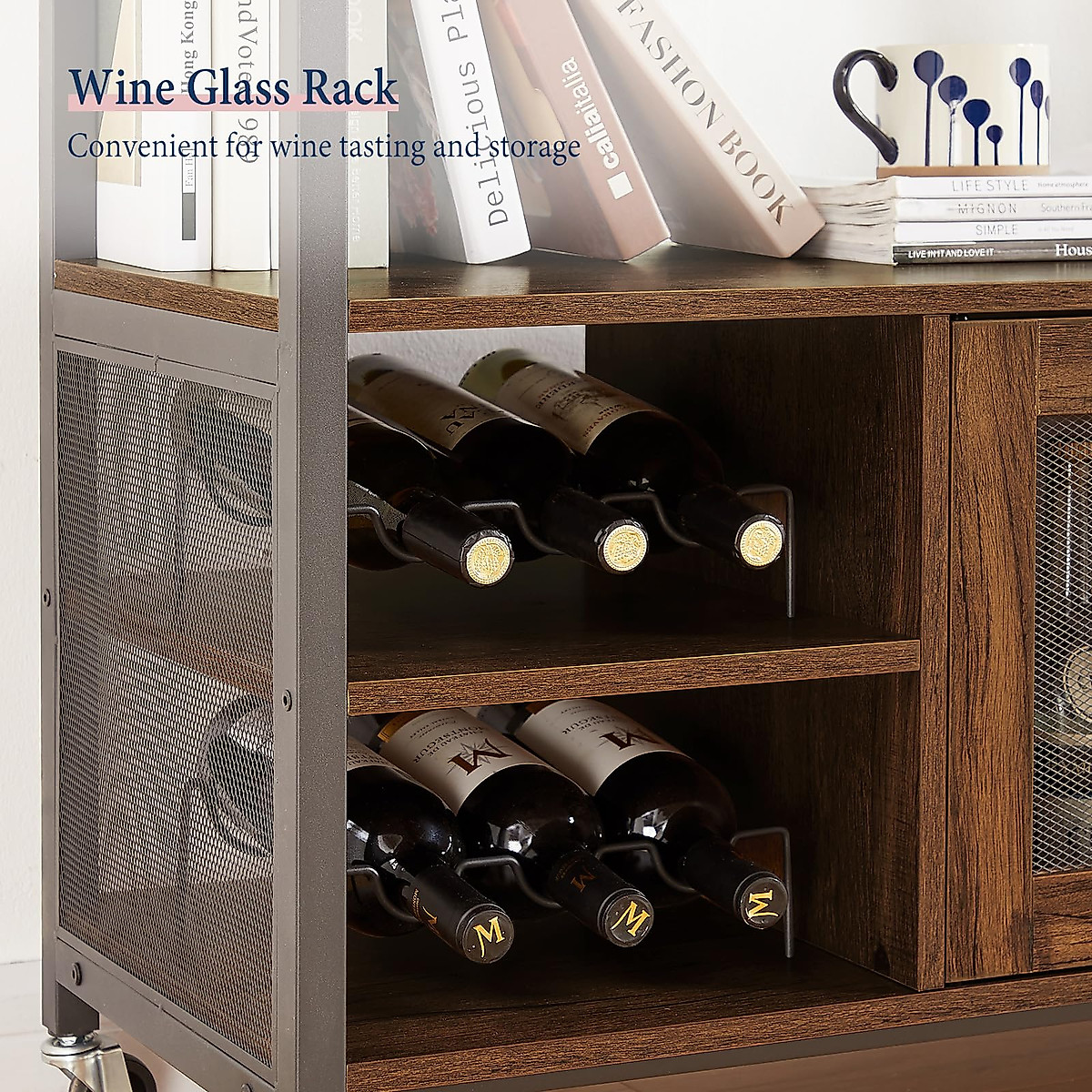 Tatub 54.3'' Wine Bar Cabinet for Liquor, Coffee Bar Cabinet Buffet Sideboard with Storage Compartment for Kitchen, Dining Room, Farmhouse(Hazelnut Brown)