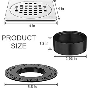 UNI-DRAIN Shower Drain Square 4 Inch with Flange, Drain Grate Kit Replacement 304 Stainless Steel Compatible with Schluter Systems kerdi Shower Drain CUPC Certification, Matte Black