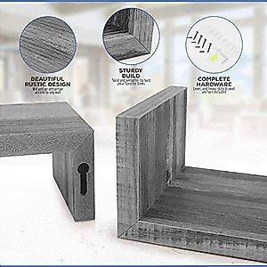 Under.Stated Floating Shelves U Shaped, Rustic MDF with PVC Wall Mounted Display Rack, Multi-Purpose Hanging Shelves Set of 3 (Rustic Grey)
