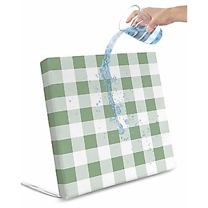 Onekaccu 2 Pack Indoor/Outdoor Seat Cushion Cover, Sage Green Cushion Seat Cover Waterproof Chair Cushion Slipcovers Pad with Ties for Patio Garden Spring Summer Buffalo Plaid 24Lx24W