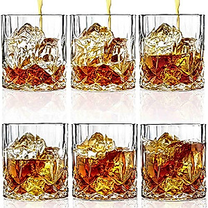 ELIDOMC Lead Free Crystal Whiskey Glasses, 11 Oz Unique Bourbon Glass, Ultra-Clarity Double Old Fashioned Glasses (Set of 6)