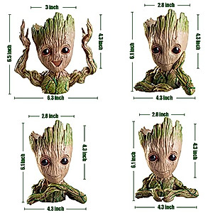 4 Styles Flowerpot Baby Groot Flower Pot Succulent Planter Pot Pencil Holder Office Party Ornament Christmas Birthday Gift (4 Styles)