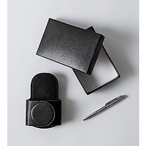 Wenses Magnetic Stethoscope Holder Hip Clip Black Genuine Leather Gift Set, Includes Writing Pen