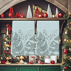 Kitchen Towels Modern Flower Plant Leaves Absorbent Tea Towel Soft Hand Dish Towel Blue Gray Reusable Washable Cleaning Cloth Hand Bath Towels for Bathroom Bar for Everyday Cooking (Pack of 2)