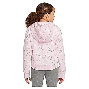 Nike Girl's NSW Fleece Print Hoodie (Little Kids/Big Kids) Pink Foam/White SM (8 Big Kid)