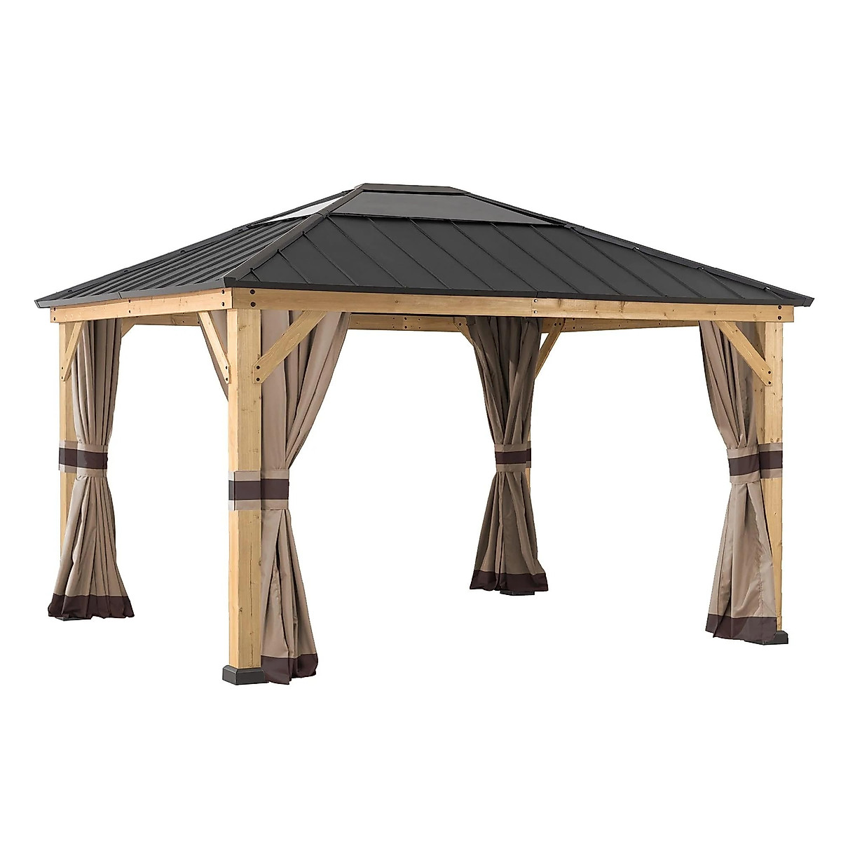 Sunjoy Original Universal Replacement Curtain for 13×15 ft. Wood Gazebo, Khaki