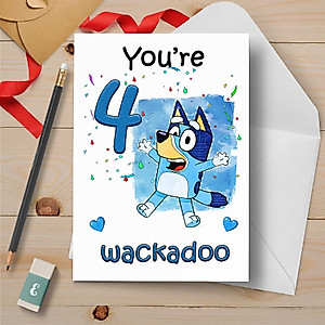 Kids' Wackadoo Birthday Card | For ages 1-6 | Fun Party Greeting Card | Gift for Kids | Blank Card (Blue, age 4)