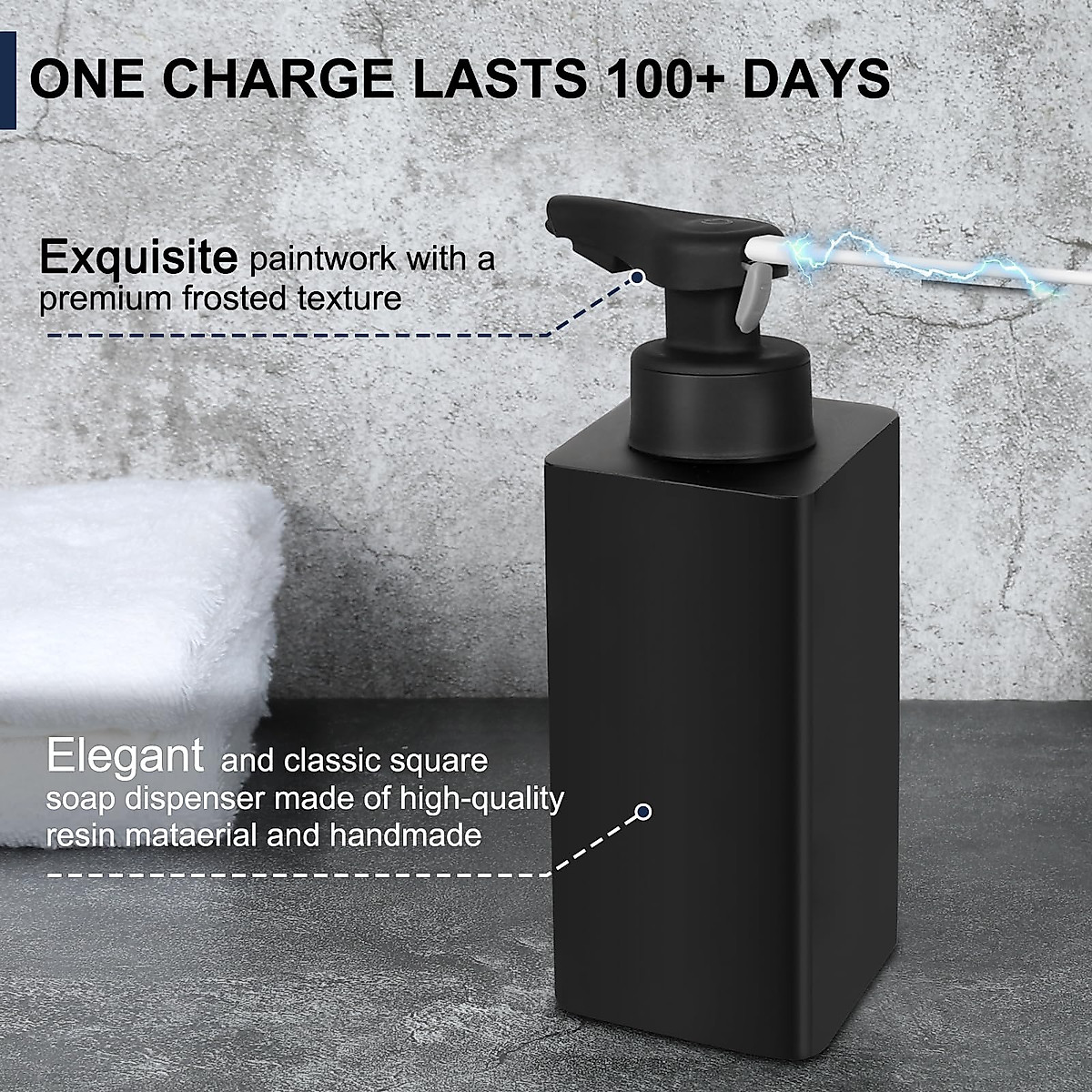 Automatic Soap Dispenser Foaming Hand Free Soap Dispenser Foam Rechargeable Soap Dispenser Touchless Soap Dispenser Smart Electric Auto Dish Soap Dispenser for Bathroom, Kitchen, Commercia Black