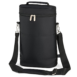Wine Chiller Cooler Bag - Insulated Tote for 2 Bottles, Perfect Wine Accessories and Gifts, Black with Silver Buckles