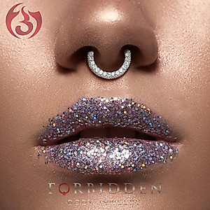 Forbidden Body Jewelry 16g 10mm Rounded Top Pave Aqua Blue CZ Clicker Hoop for Septum & Cartilage Piercings