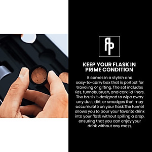 Ragproper Glass Flask Accessory Kit - Cleaning Set with Cleaning Brush, Silicone & Cork Lid Liners, Stainless Steel & Plastic Lids & Smooth Pour Funnels (Double Shot, 240mL)