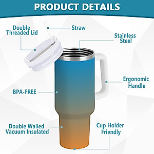 MCHIVER Blue Orange Gradient 30 oz Tumbler with Handle and Straw Stainless Steel Vacuum Water Bottle Leak-proof Travel Coffee Mug Thermos Water Bottle for Office Car Home