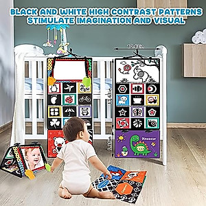 Baby Toys Tummy Time Mirror: Infant Black White high Contrast Sensory Toy with Crinkle Book 0 3 6 9 12 18 Month Old Newborn Montessori Activity Babies Gifts for Boy Girl 0-6 6-12 Months