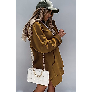 PRETTYGARDEN Women's Casual Pullover Sweatshirt Long Sleeve Split Hem Hoodie Dress with Kangaroo Pocket (Dark Khaki,X-Large)