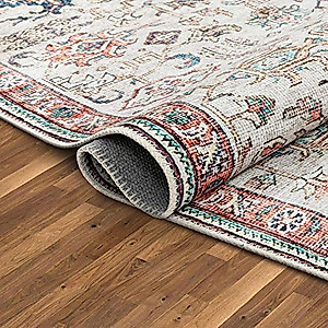 Well Woven Pomona Ivory Machine Washable Vintage Style Updated Classic Distsressed Persian Area Rug (5'3" x 7'3")