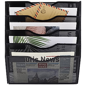 COSYAWN 5 Tier Wall File Organizer Hanging paper Folder, Metal Wall Mount File Holder with Label Panel, Black