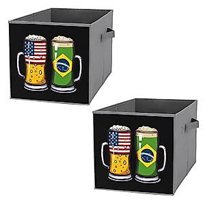 Brazilian Beer USA Brazilian Flag Foldable Storage Bins with Handles Storage Cubes Closet Organizer for Living Room Bedroom 2PCS