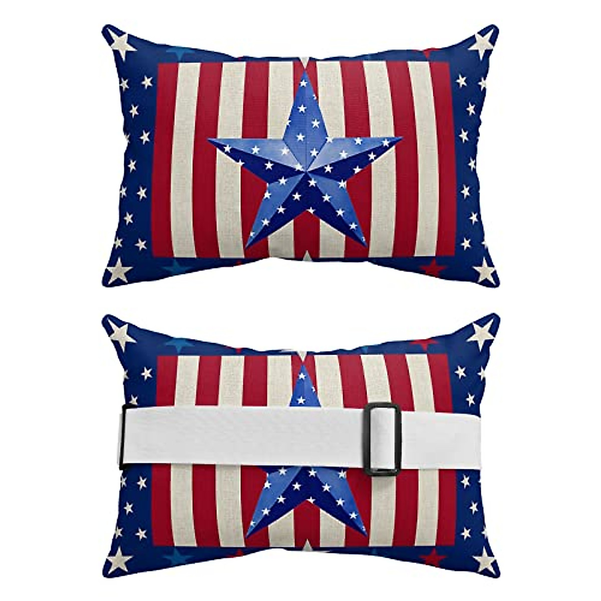 Recliner Head Pillow Ledge Loungers Chair Pillows with Insert USA Flag 4th of July Stars Blue Red Stripe Retro Farmhouse Lumbar Pillow with Adjustable Strap Patio Cushion for Sofa Bench Couch, 2 PCS