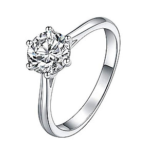 Moissanite Rings for Women, Six Prong Solitaire Moissanite Engagement Ring, Classic 1-3ct Engagement Ring for Women, 925 Sterling Silver D Color with Certificate of Authenticity, silver, Moissanite