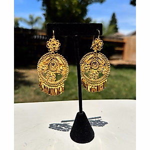Folklorico Earrings, 3-Flowers (Medium) Size, Day of the Dead, Mexican Earrings