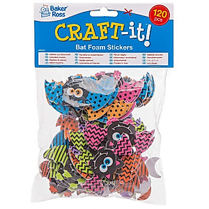 Baker Ross AR631 Bat Foam Stickers - Pack of 120, for Kids' Halloween Crafts and Art Projects, Party Bags, and Ornaments, Multicolored