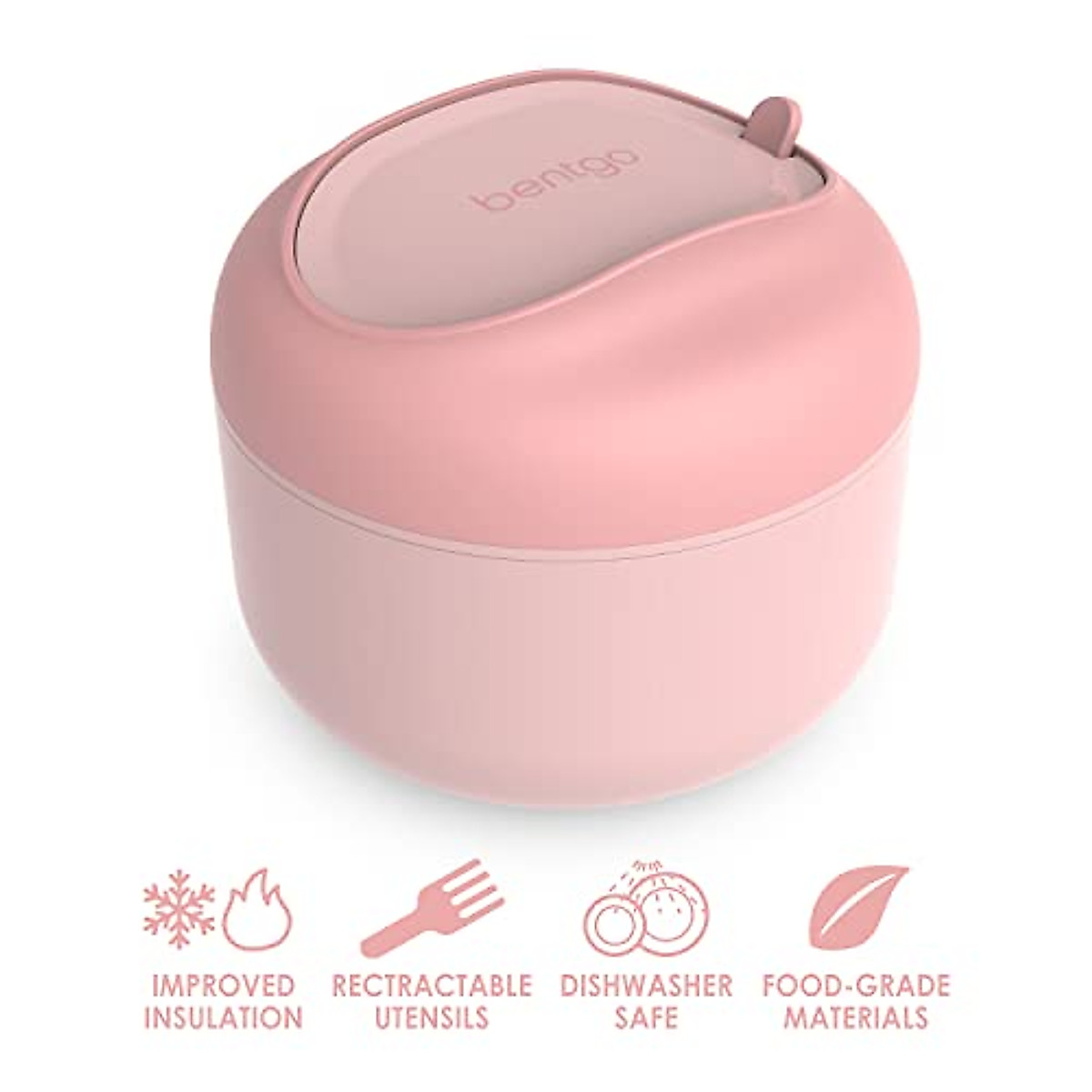 Bentgo Bowl - Insulated Leak-Resistant Bowl with Snack Compartment, Collapsible Utensils and Improved Easy-Grip Design for On-the-Go - Holds Soup, Rice, Cereal & More - BPA-Free, 21.2 oz (Blush)