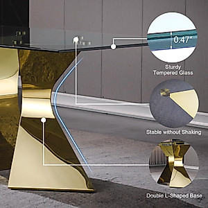 AUZ Gold Dining Table Set for 4, Modern Glass Dining Room Table with 6 White and Gold Dining Chairs, 5 Piece Luxury Dining Set for Kitchen and Dining Room