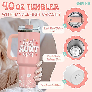 34HD Best Auntie Ever Tumbler with Handle and Straw, 40oz Stainless Steel Aunty Mug, Aunt Coffee Cup, Aunt Birthday Mothers Day Gifts from Nieces and Nephew