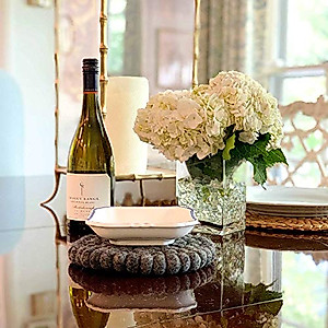 Global Crafts Hand Crafted Felt Ball Wool Trivet Mat from Nepal, 8" Round Pad, Dark Grey