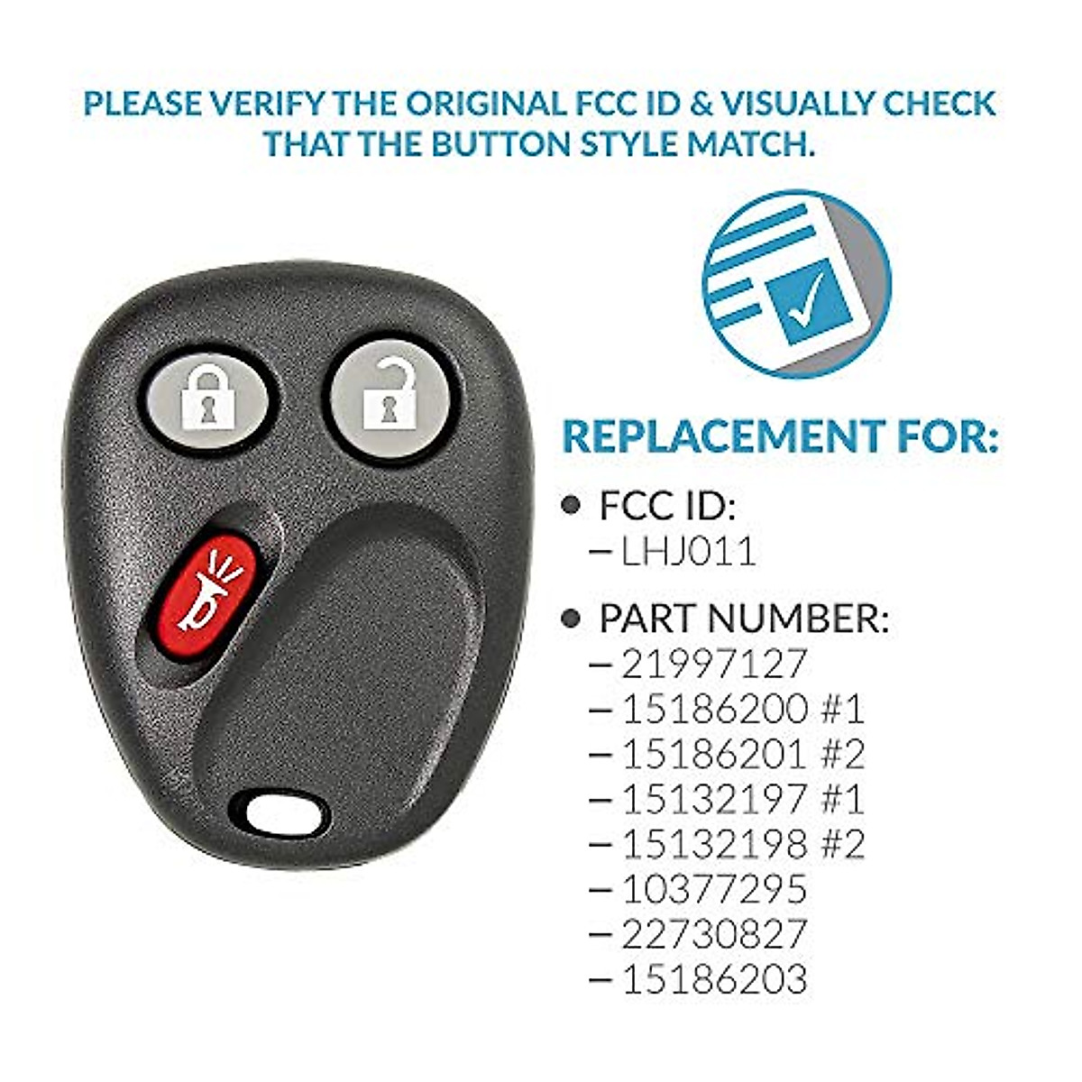 Keyless2Go Replacement for Keyless Entry Car Key Vehicles That Use 3 Button LHJ011