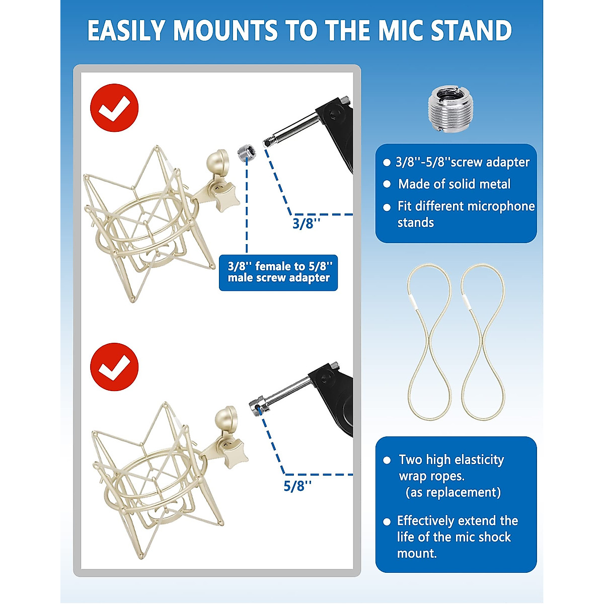 SUUNTOK AT2020 Shock Mount Universal Microphone Holder Spider Recording Mic Shockmount Stand Compatible with Many Condenser Mics Like Rode NT1-A NT2-A Procaster MXL 990 770 U87 (Champagne)