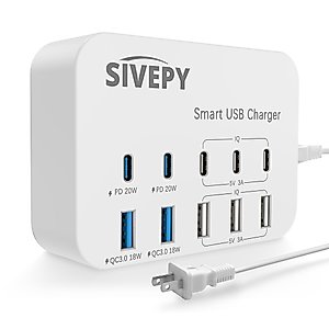 PD20W USB C Charging Station, 106W 10-in-1 Desktop USB C Charger, Surge Protector(4200J), USB Charging Hub Multiport Fast Charging Power Adapter w/ 5ft Extension Cord for iPhone 14, iPad, Galaxy