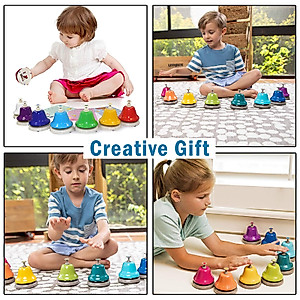 SHINLEYPACK Desk Bells Hand Bells for Kids,8 Notes Diatonic Colorful Metal Music Bells Percussion Instrument Musical Teaching Chromatic Birthday Gift for Children