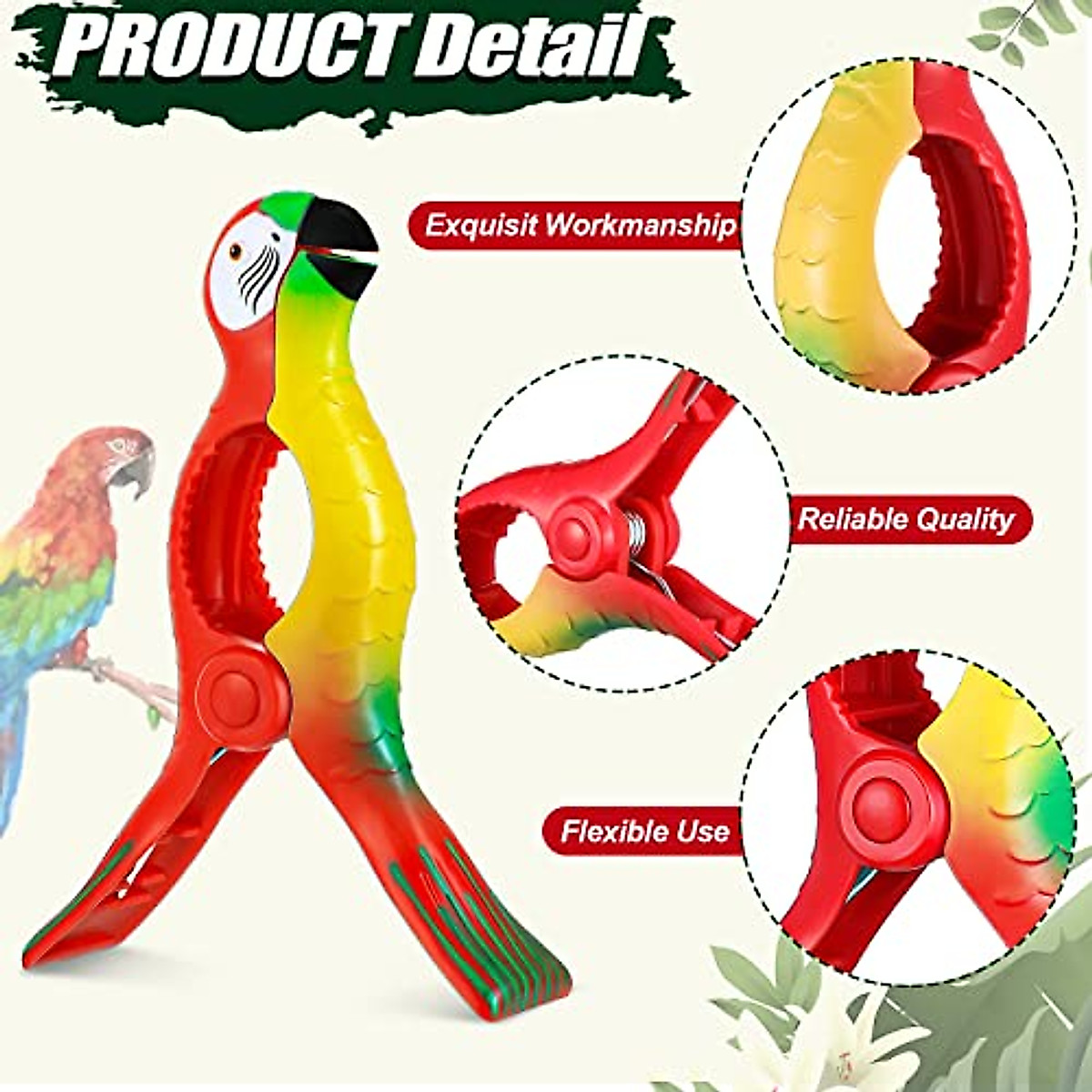 10 Pieces Beach Towel Clips Chair Holders Portable Towel Holders Flamingo Cactus Watermelon Parrot Clothes Pins in Fun Bright Colors for Holiday Beach Lounge Chairs Patio Pool Clothes Quilt Blanket