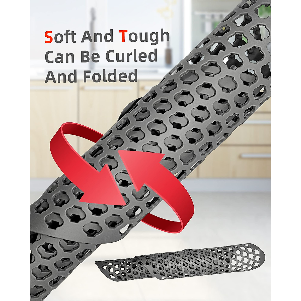 Makaduo Sink Protectors for Kitchen Sink, Silicone Kitchen Sink Accessories, Sink Mats for Stainless Steel Sink, Porcelain Sink, Large Folding Dish Drying Mat, Heat Resistant, Non-Slip, Grey