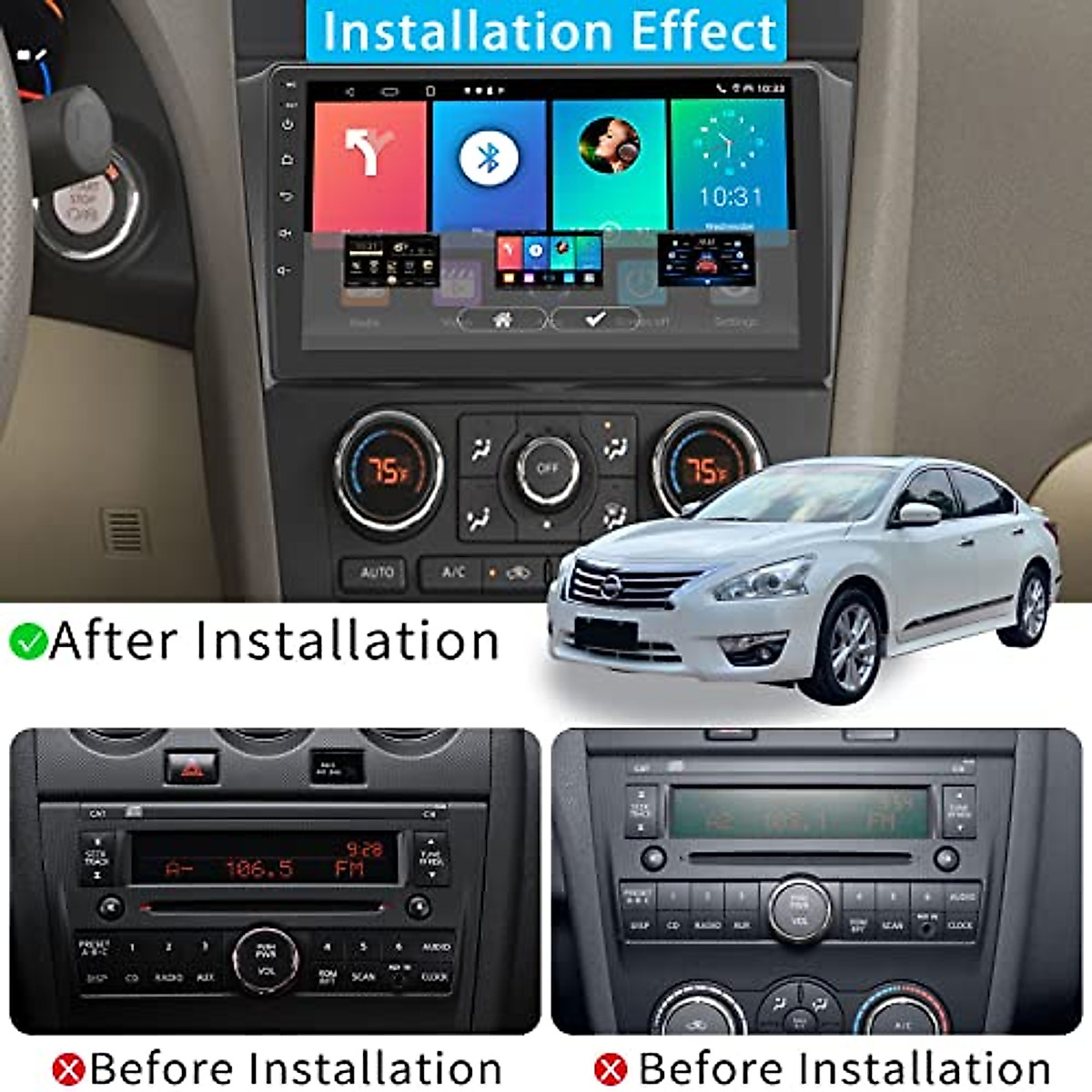Wizanic Car Stereo for Nissan Teana Altima 2008-2012 Manual A/C Android 11 Car Radio, 9 Inch HD Touchscreen Apply Carplay with GPS Navigation Bluetooth Wi-Fi FM USB Mirror Link DSP 2023 New Upgraded