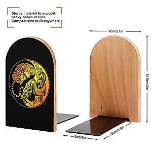 Yin Yang Dragon Tiger Wood Book Ends for Shelves Non-Skid Bookend Book Stand Book Holder Stopper for Home Office School