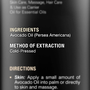 MAJESTIC PURE Avocado Oil - 100% Pure and Natural, Cold-Pressed, for Skin Care, Massage, Hair Care, and Carrier Oil to Dilute Essential Oils, 16 fl oz