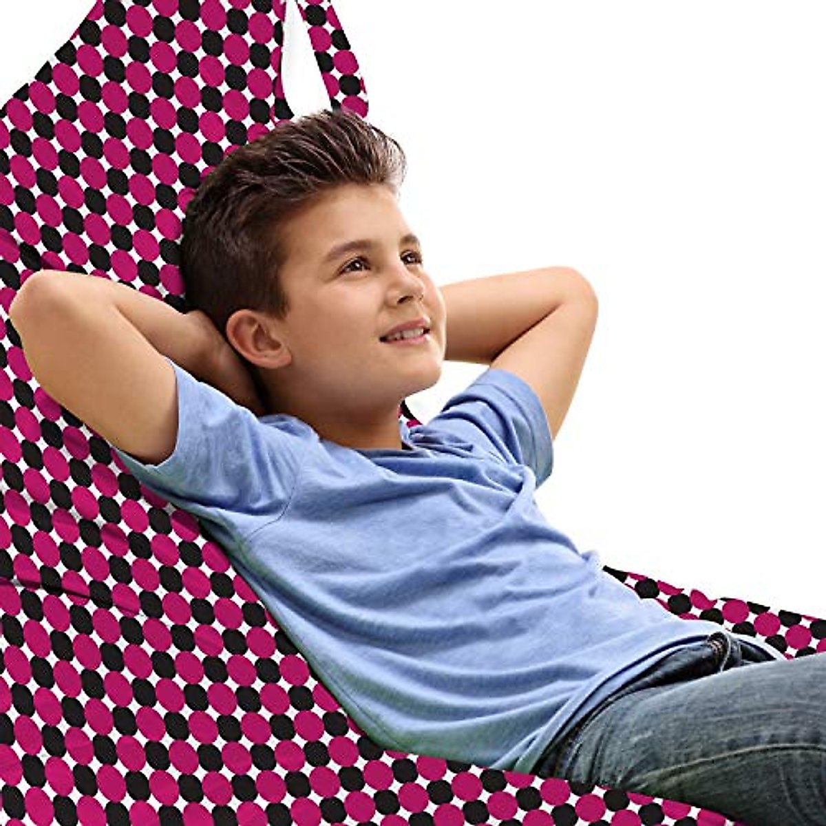 Lunarable Geometric Lounger Chair Bag, Classic Repeating Circles Pattern on a Plain Background, High Capacity Storage with Handle Container, Lounger Size, Charcoal Grey Magenta