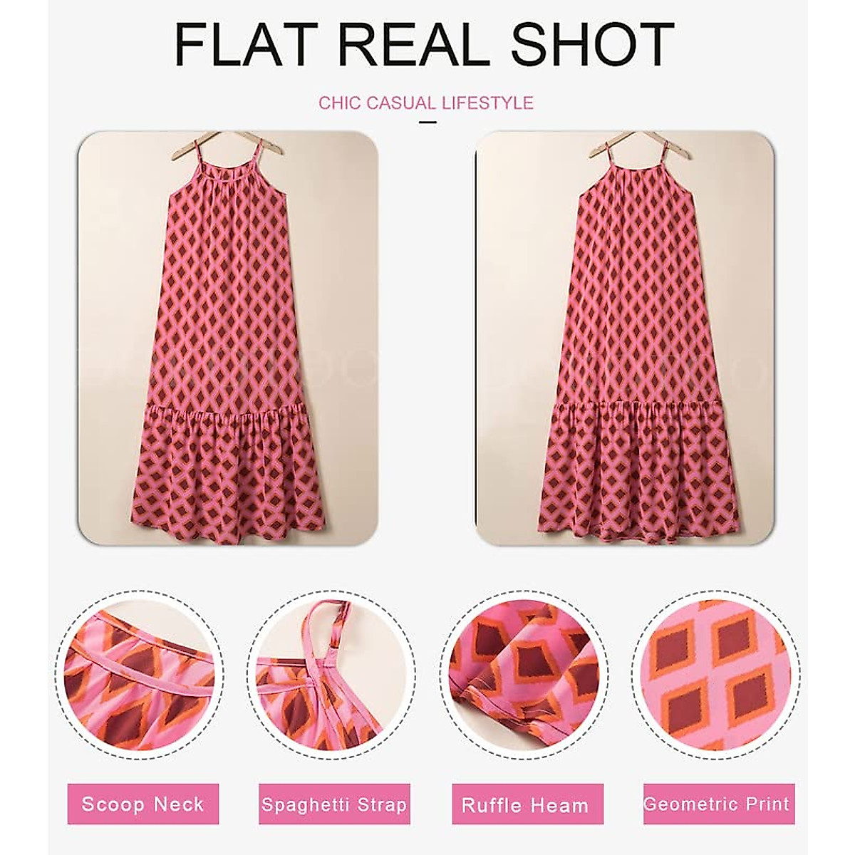 Dokotoo Womens Summer Dresses U Neck Spaghetti Strap Casual Boho Printed Hawaiian Dress Ruffle A Line Maxi Dresses for Beach Vacation X-Large Multicolor